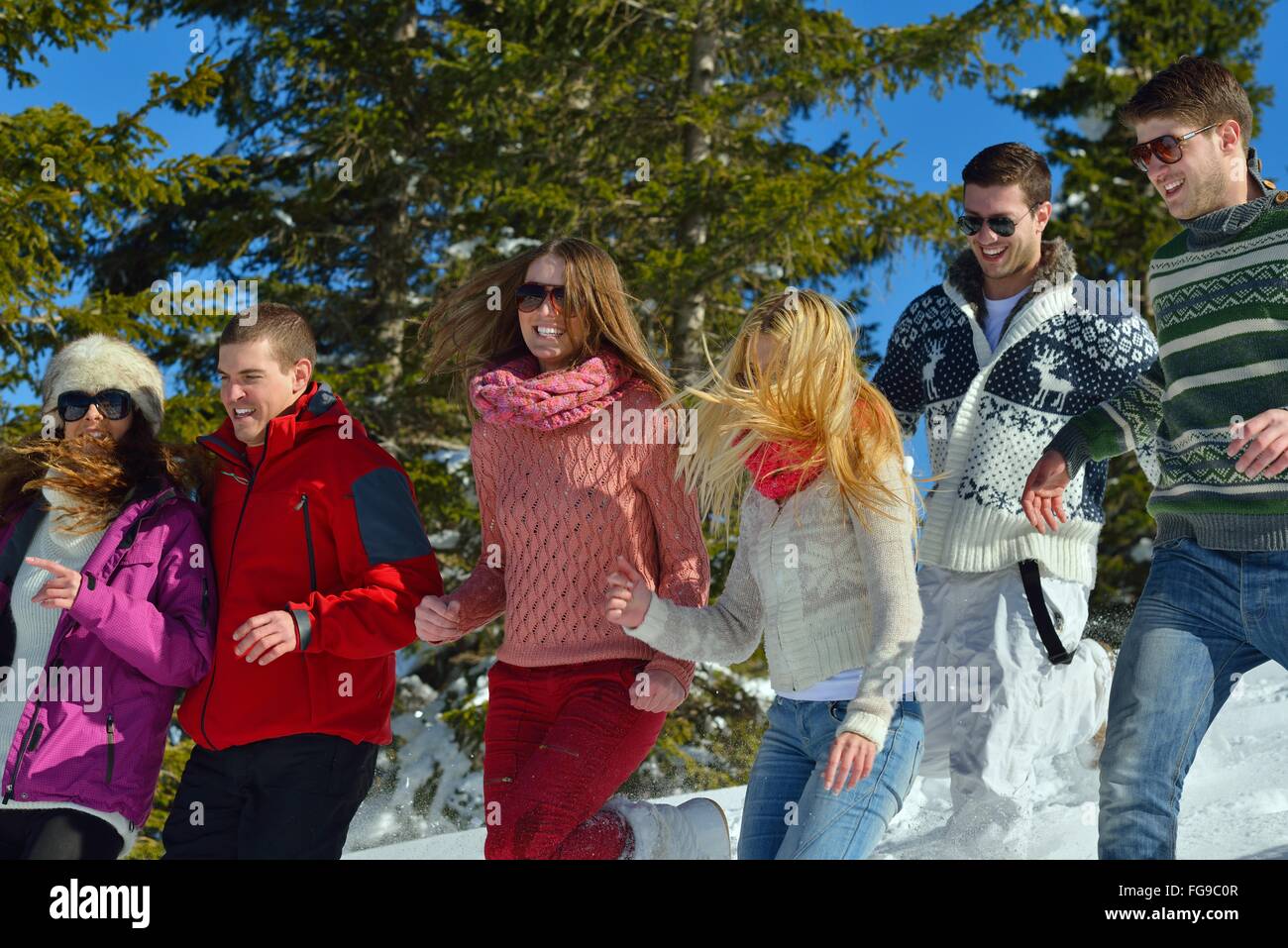 winter fun with young people group Stock Photo - Alamy