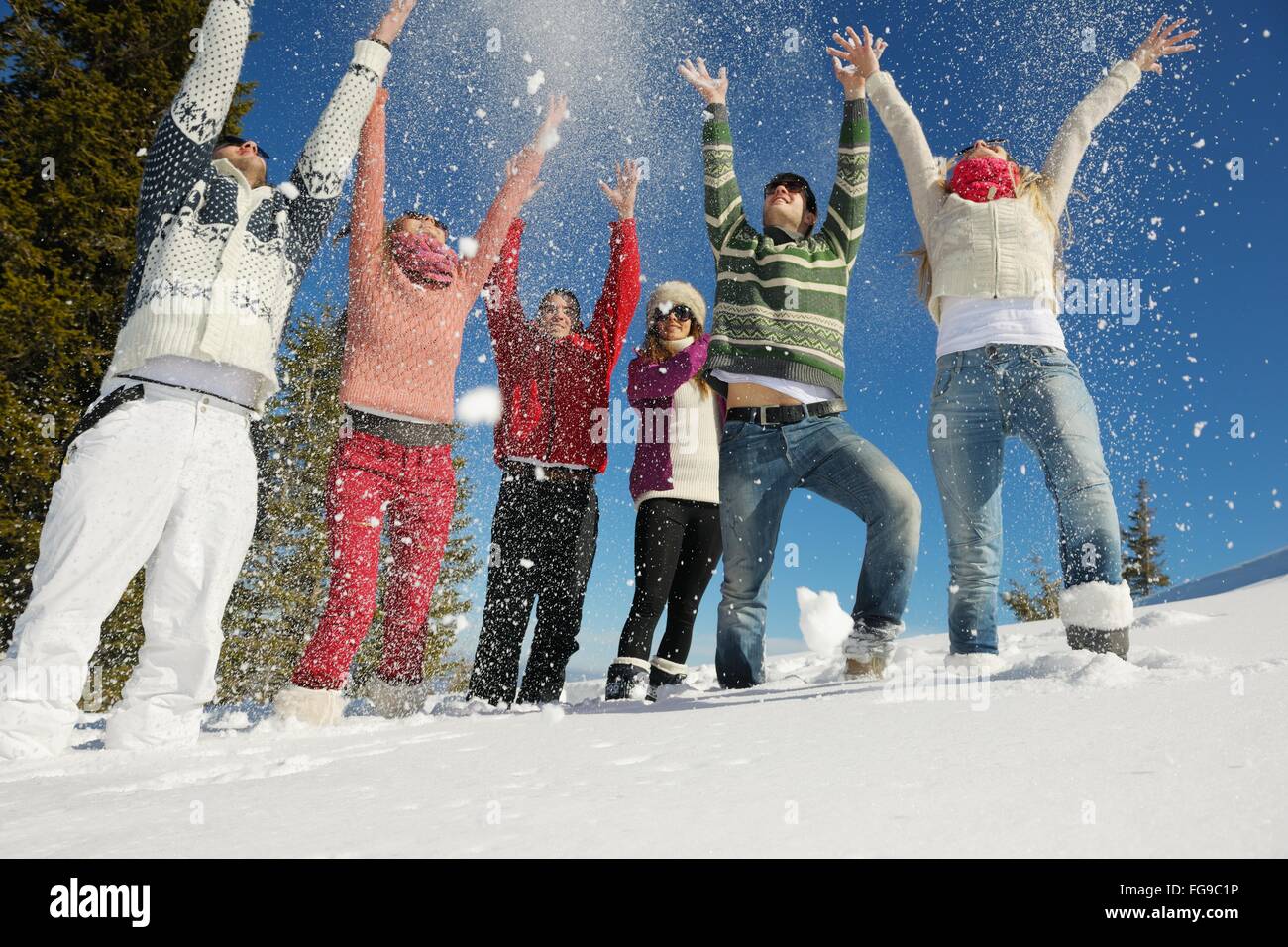 winter fun with young people group Stock Photo - Alamy