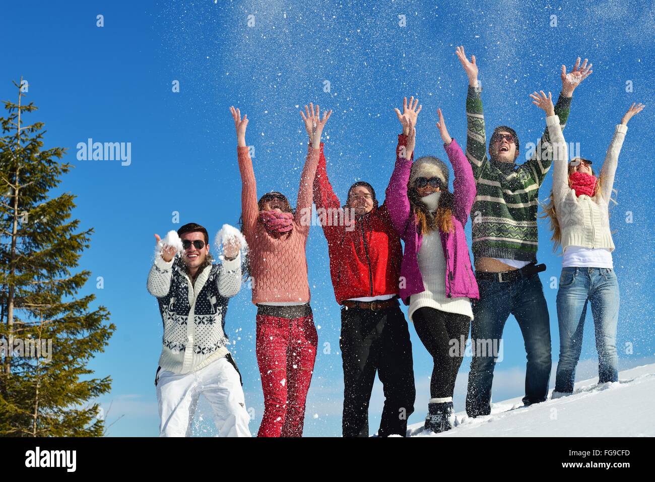 winter fun with young people group Stock Photo - Alamy