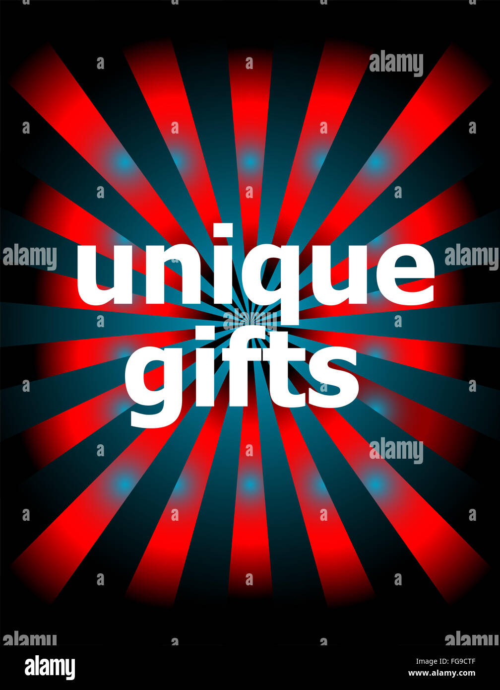 Template with modern sunburst and unique gifts text Stock Photo - Alamy