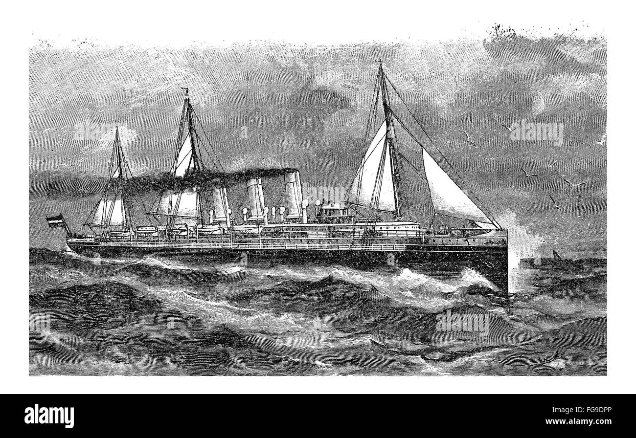Vintage engraving, German ocean liner Augusta Victoria placed in ...