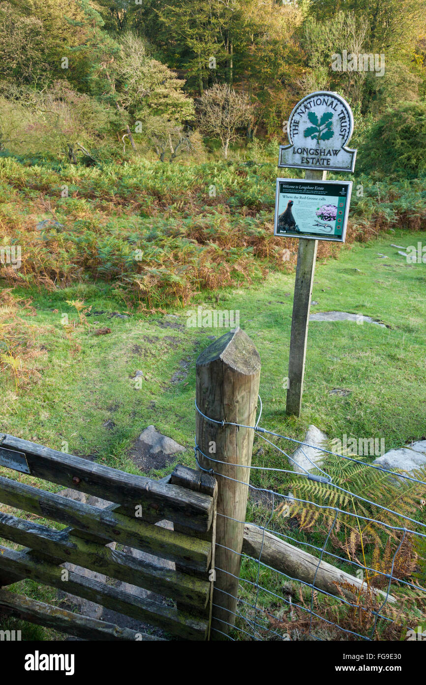 Signpost at an access point to the Longshaw Estate, Derbyshire ...