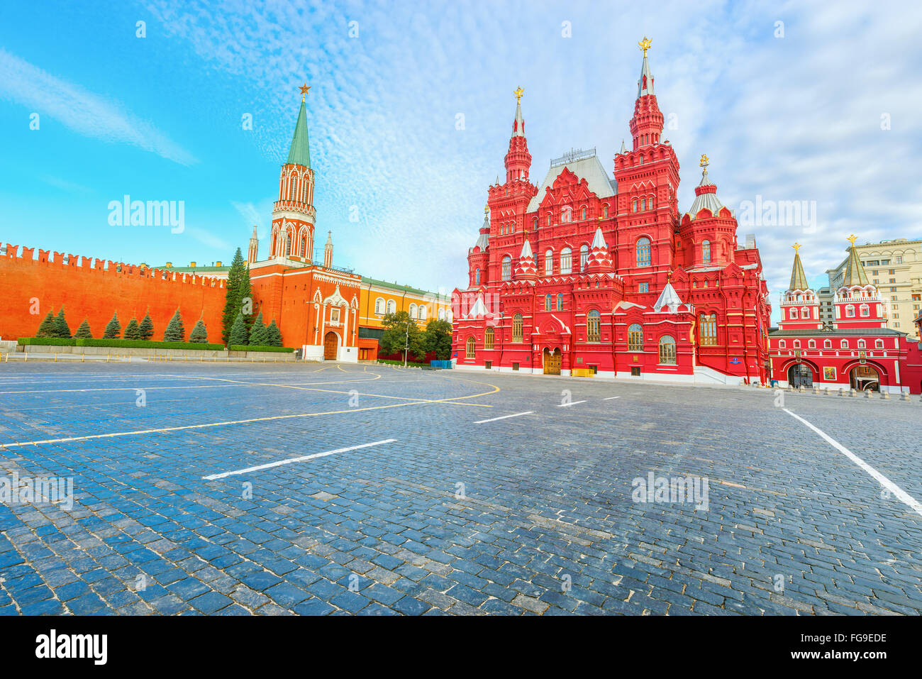 Building of historical museum. Early morning on the Red square. Moscow ...