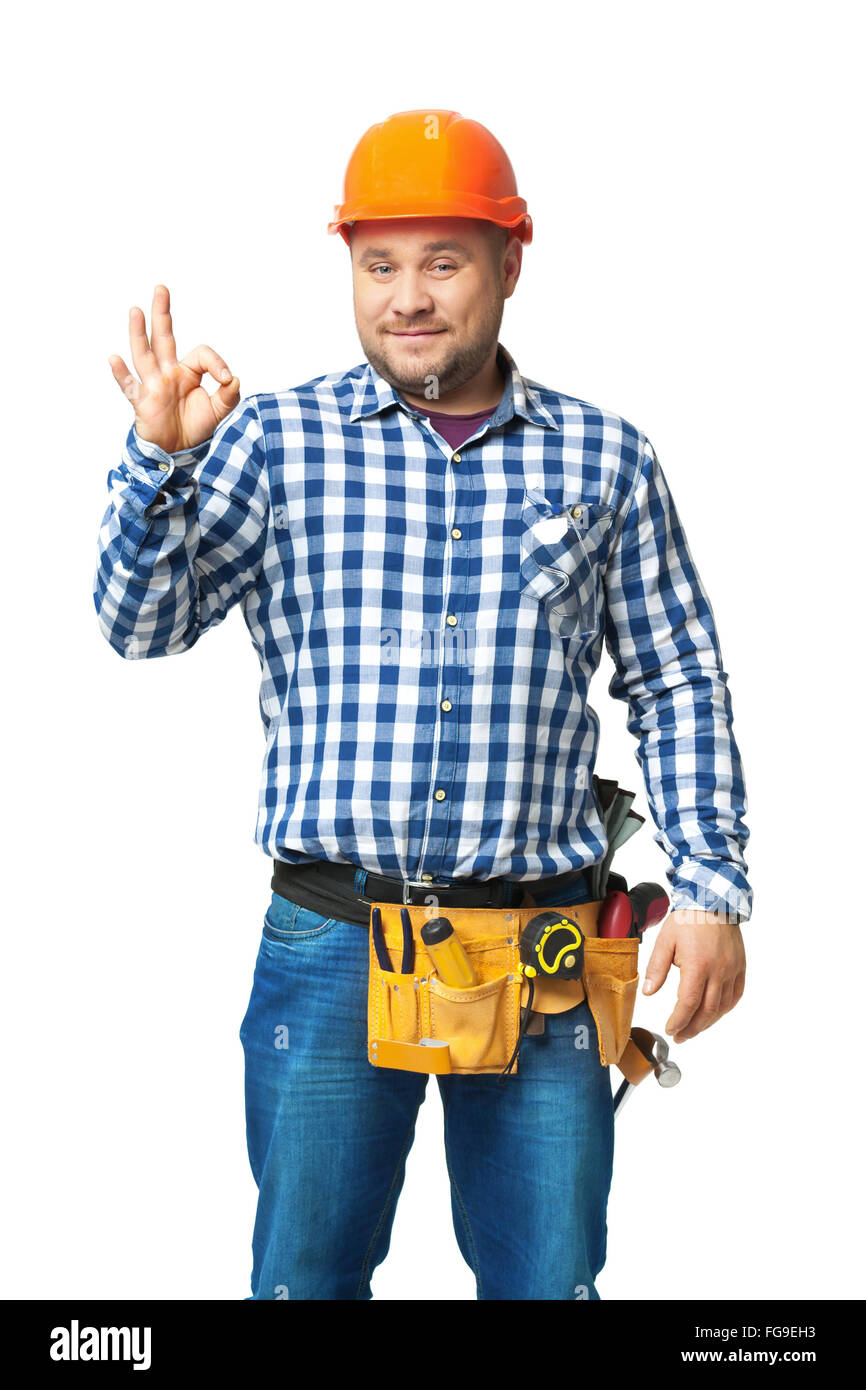 Portrait of construction builder isolated on white background Stock ...
