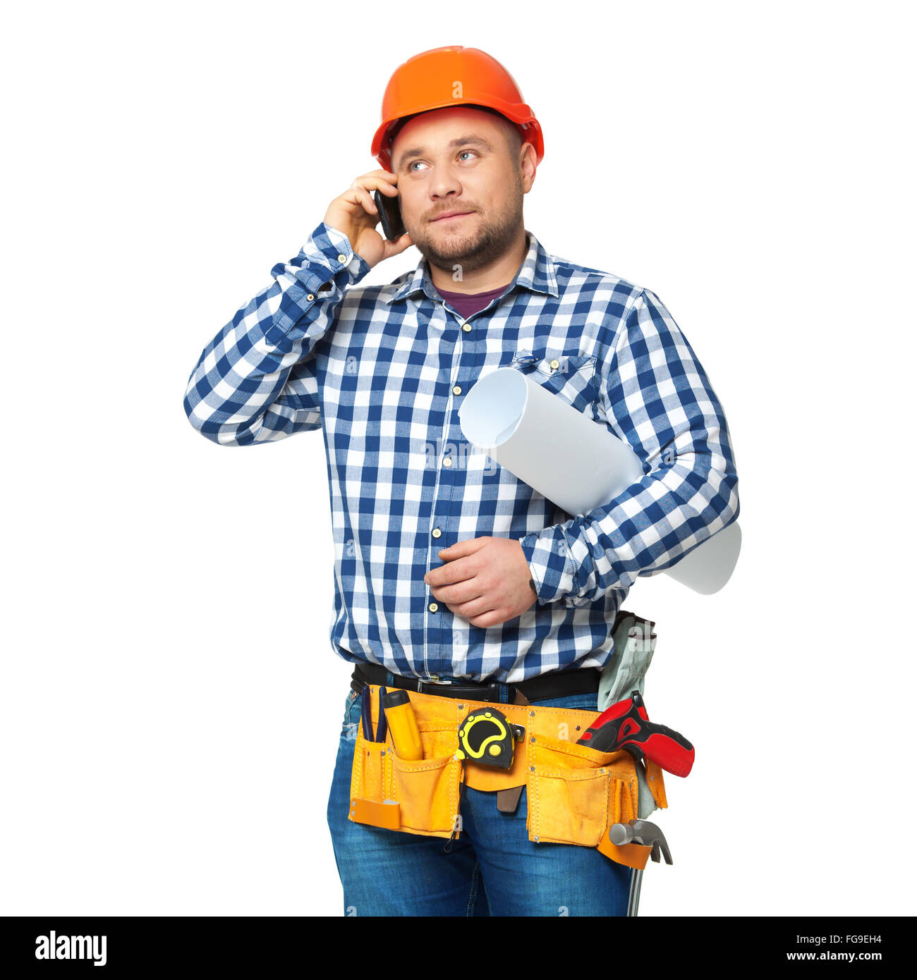 Portrait of construction builder isolated on white background Stock ...