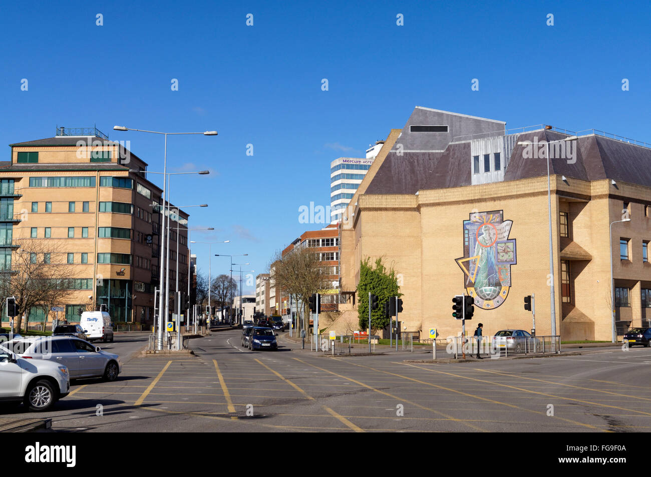Road junction and Magistrates Court, Cardiff, South Wales, UK Stock ...