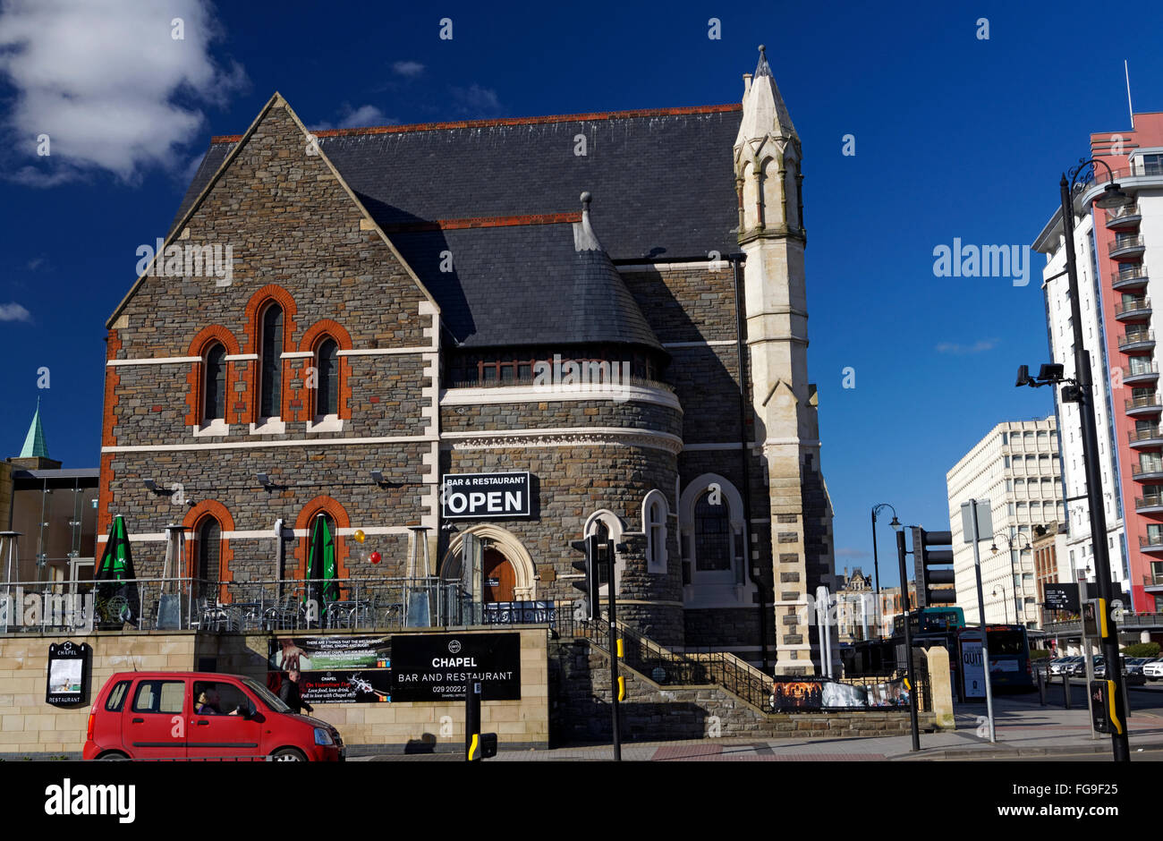 Chapel Bar former Chapel now a bar, Churchill Way, Cardiff, Wales, UK ...