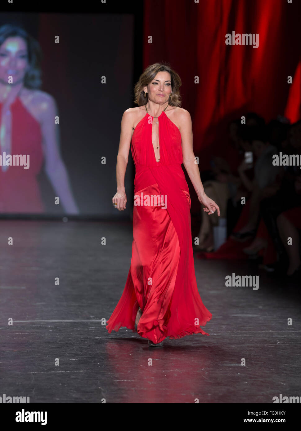 NEW YORK, NY - FEBRUARY 11, 2016: Kit Hoover wearing dress by Kajan ...