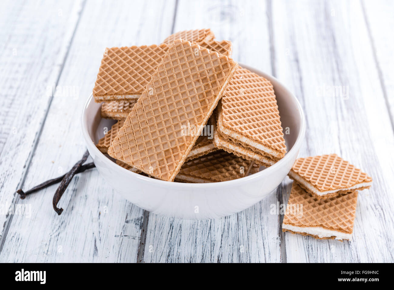Portion of crispy Vanilla double Waffles on wooden background Stock ...