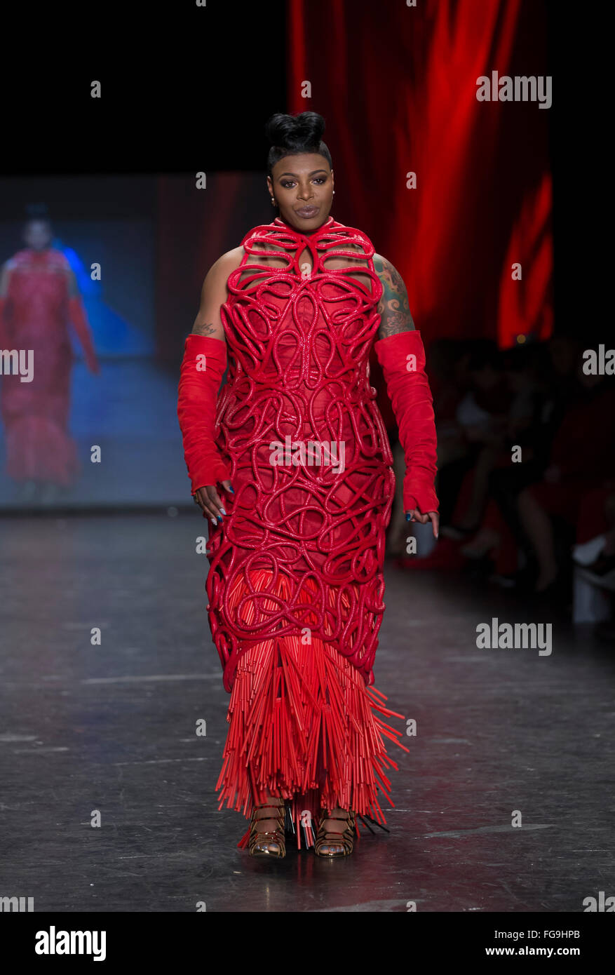 NEW YORK, NY - FEBRUARY 11, 2016: Ta’Rhonda Jones wearing dress by ...