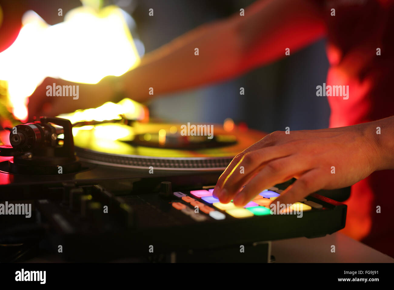 Music from vinyl. Mixing console, DJ job in the disco. vinyl, music ...