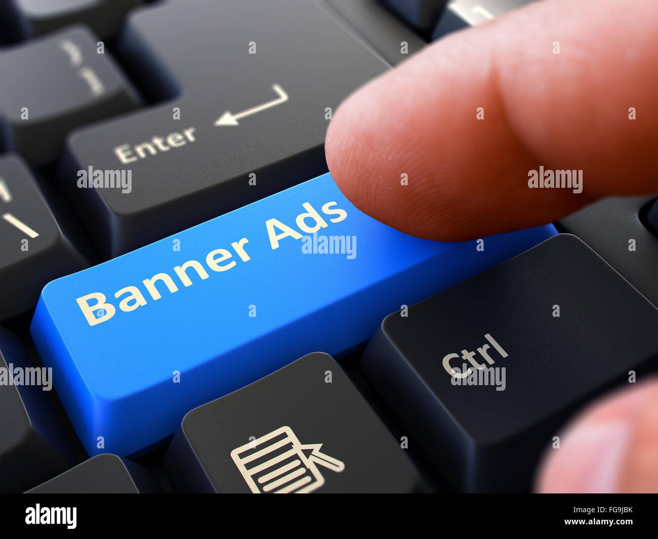 Banner Ads Concept. Person Click Keyboard Button Stock Photo - Alamy
