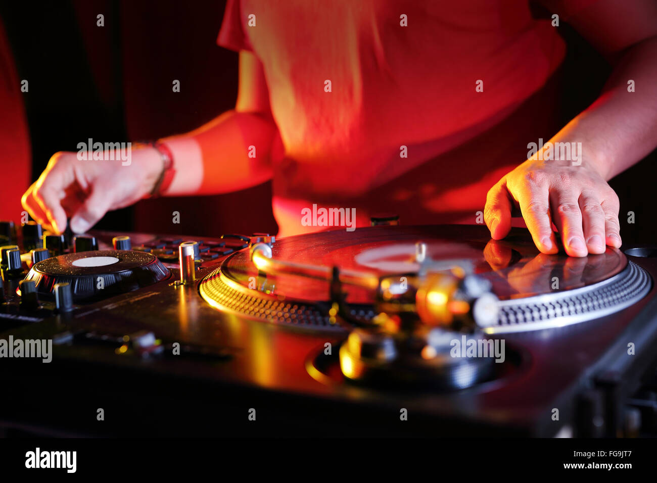 Music from vinyl. Mixing console, DJ job in the disco. vinyl, music ...