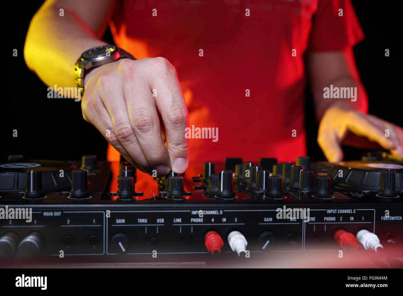 Music from vinyl. Mixing console, DJ job in the disco. vinyl, music ...