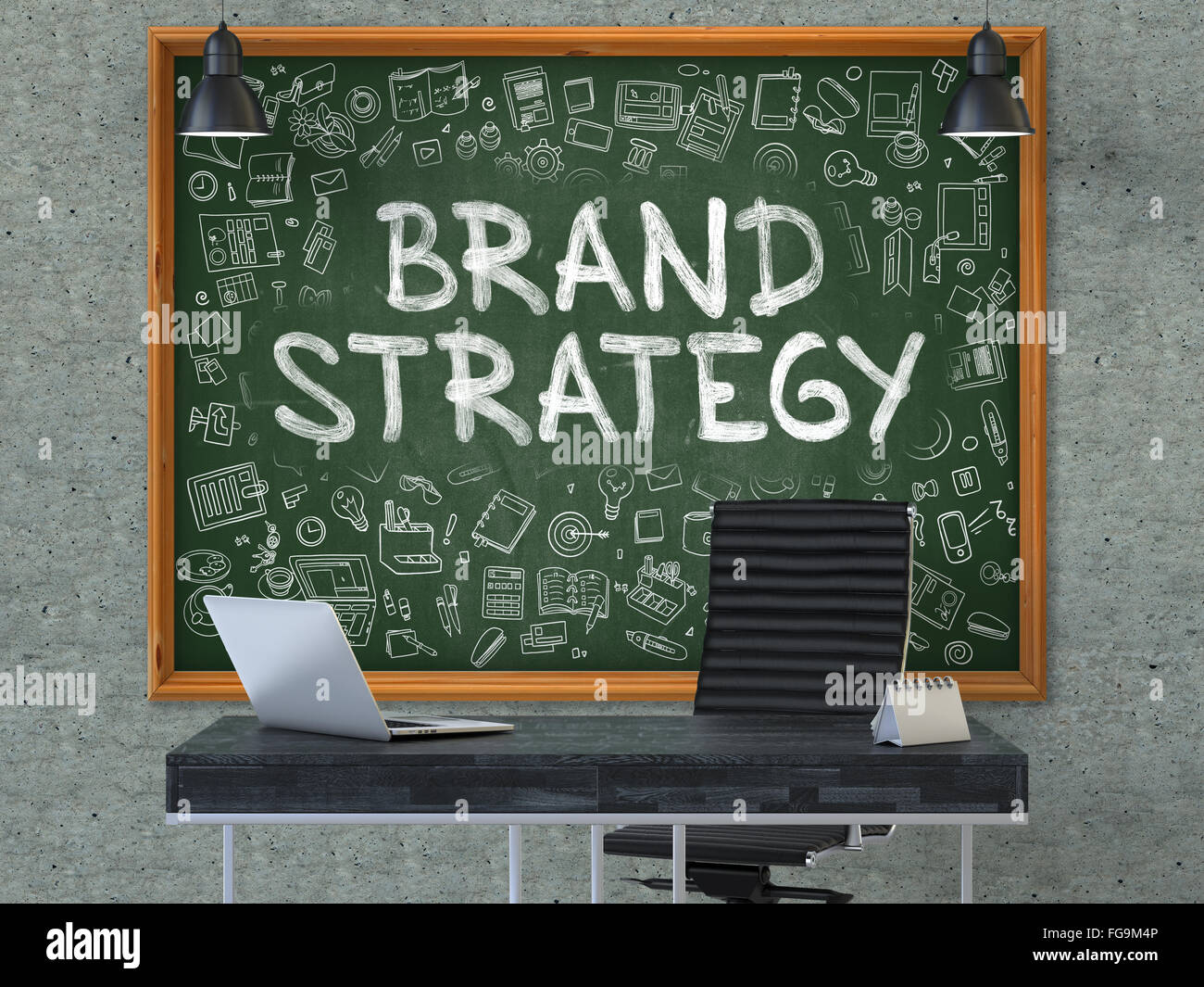 Hand Drawn Brand Strategy on Office Chalkboard Stock Photo - Alamy