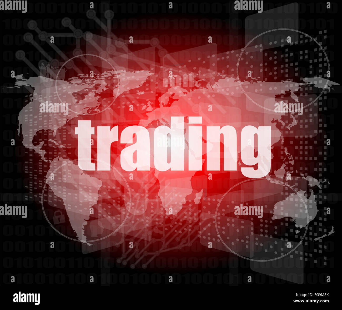 trading word on digital screen, global communication concept Stock ...