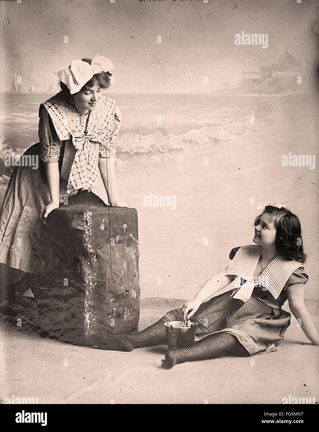 On the beach in Victorian era - Victorian swimwear Stock Photo - Alamy