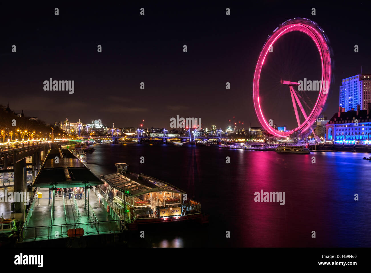 View of the London Eye at Night Stock Photo - Alamy