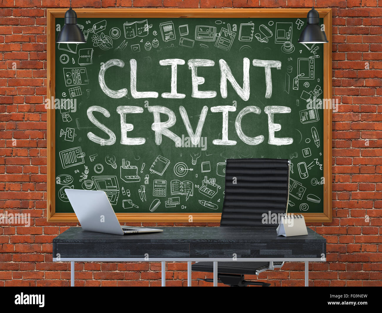 Chalkboard on the Office Wall with Client Service Concept Stock Photo ...