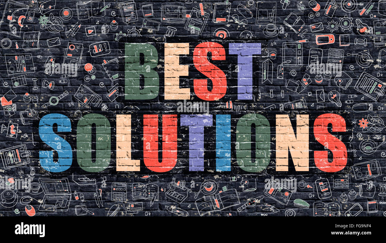 Best Solutions on Dark Brick Wall Stock Photo - Alamy