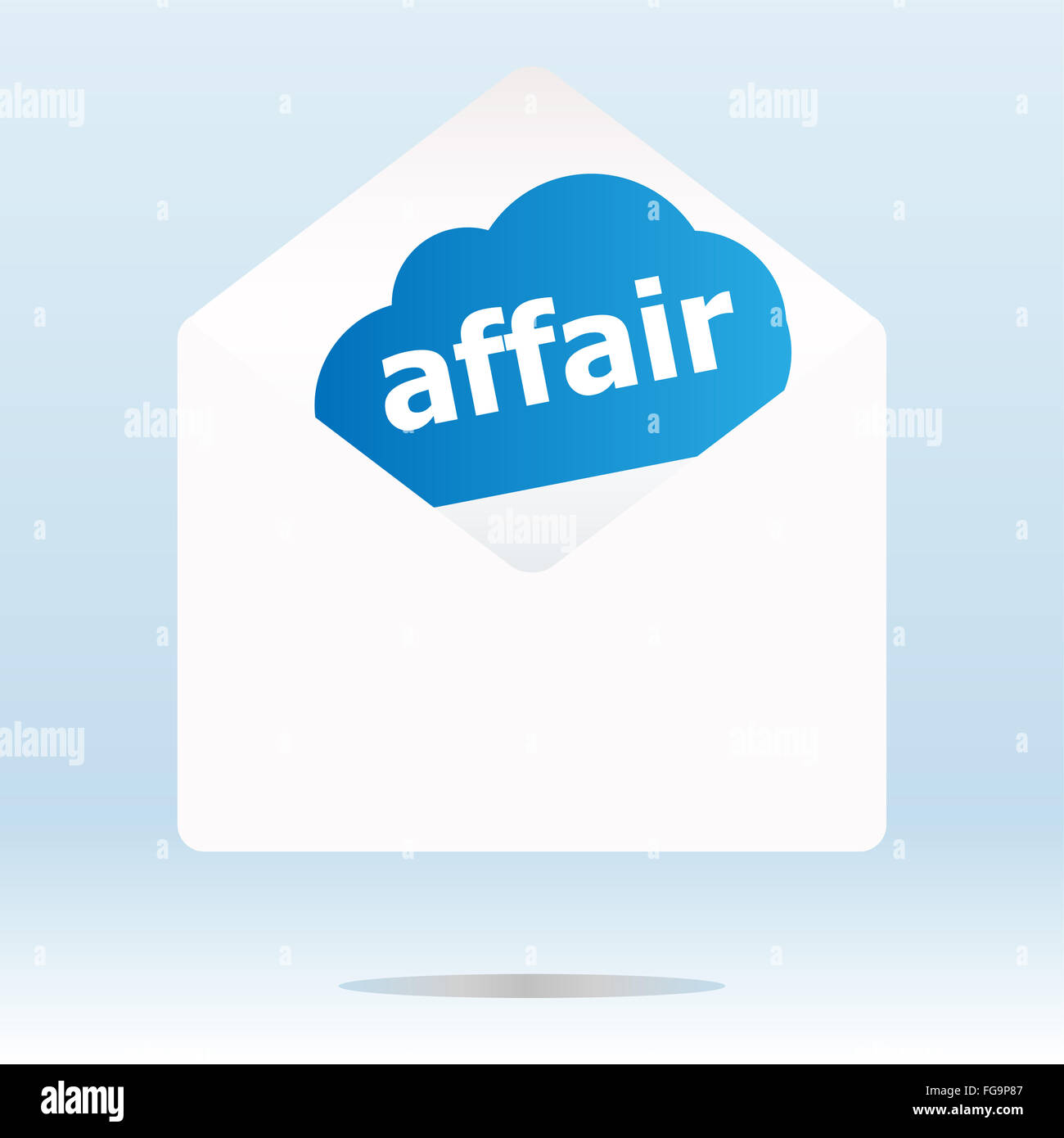 affair word blue cloud on white mail envelope Stock Photo - Alamy
