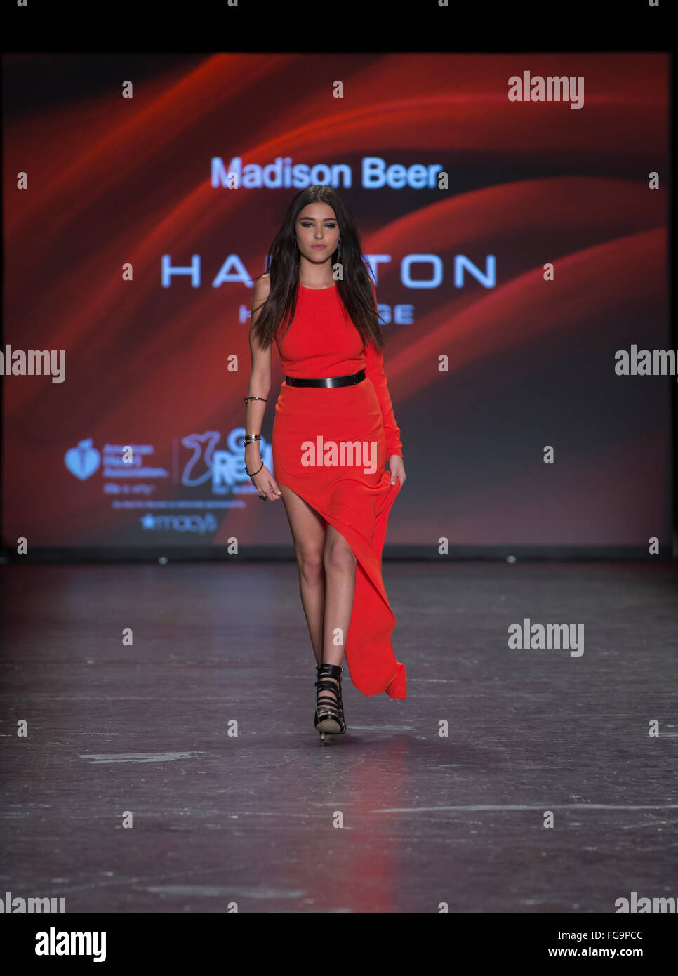 NEW YORK, NY - FEBRUARY 11, 2016: Madison Beer wearing dress by Halston ...