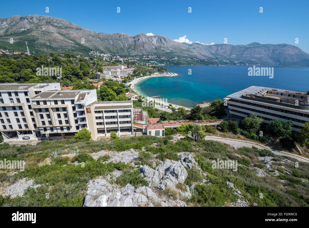 abandoned tourist complex in Kupari village, destroyed during Croatian ...