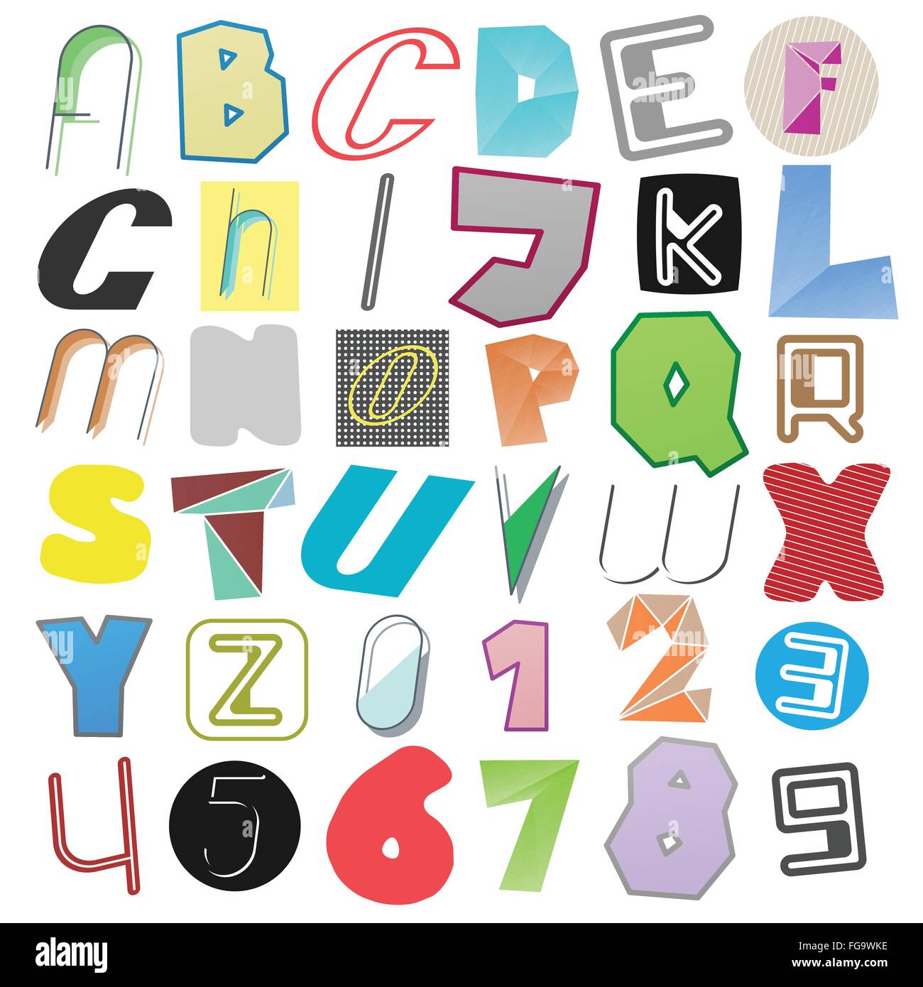 Newspaper magazine alphabet letters numbers hi-res stock photography ...