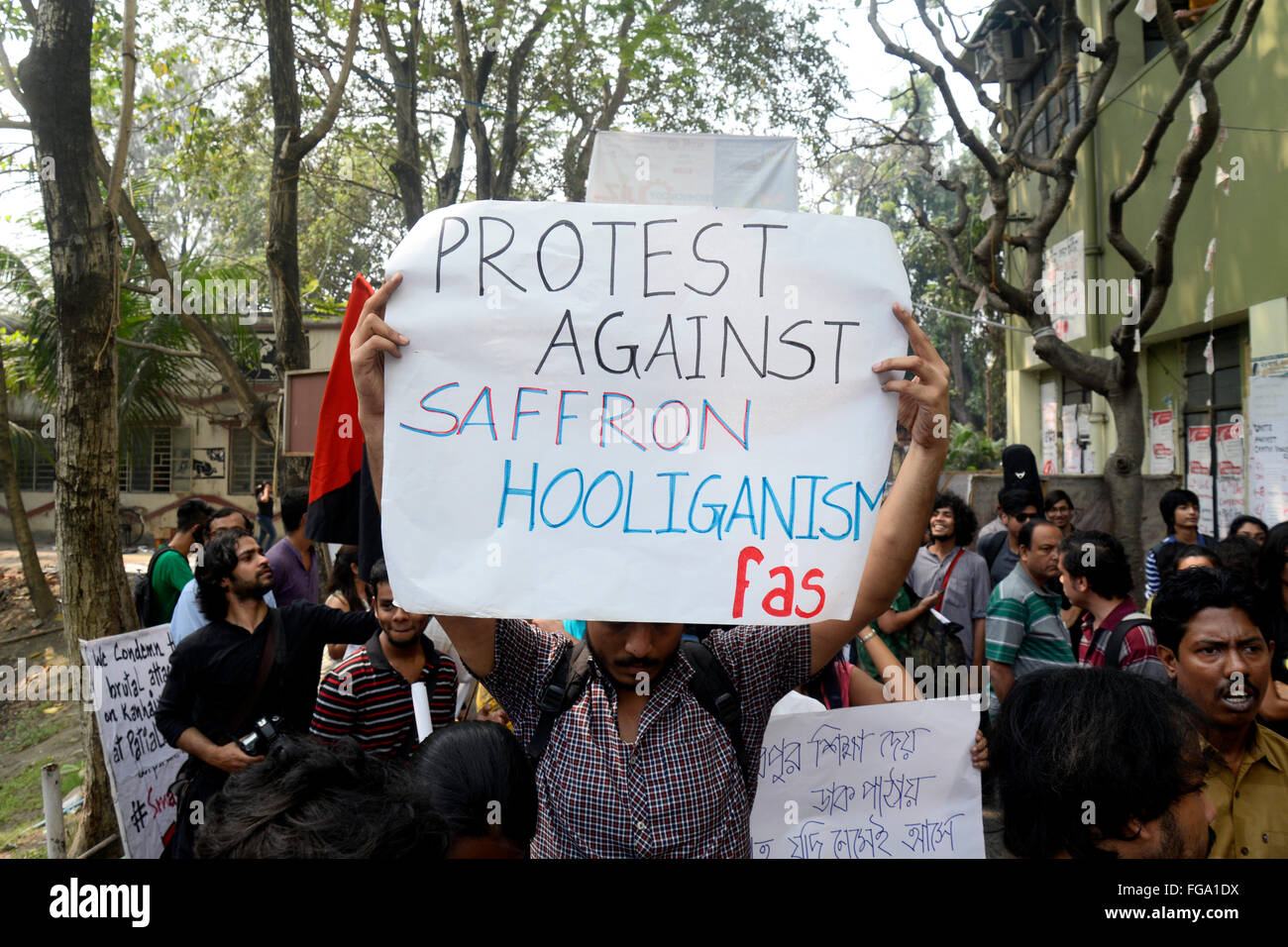 Kolkata, India. 18th Feb, 2016. A student holding poster joins the ...