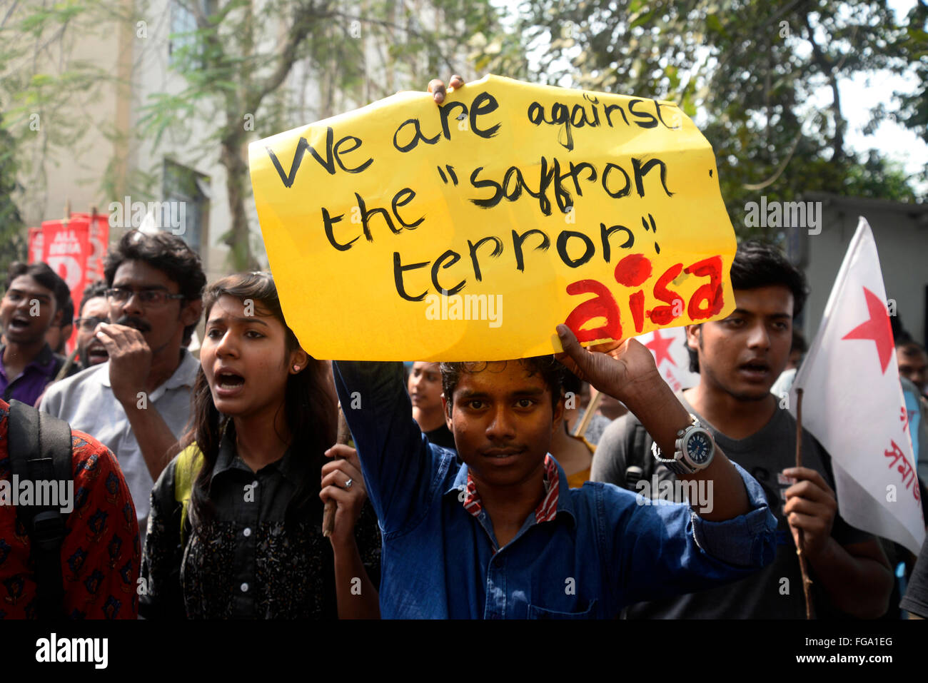 Kolkata, India. 18th Feb, 2016. A student holding poster joins the ...