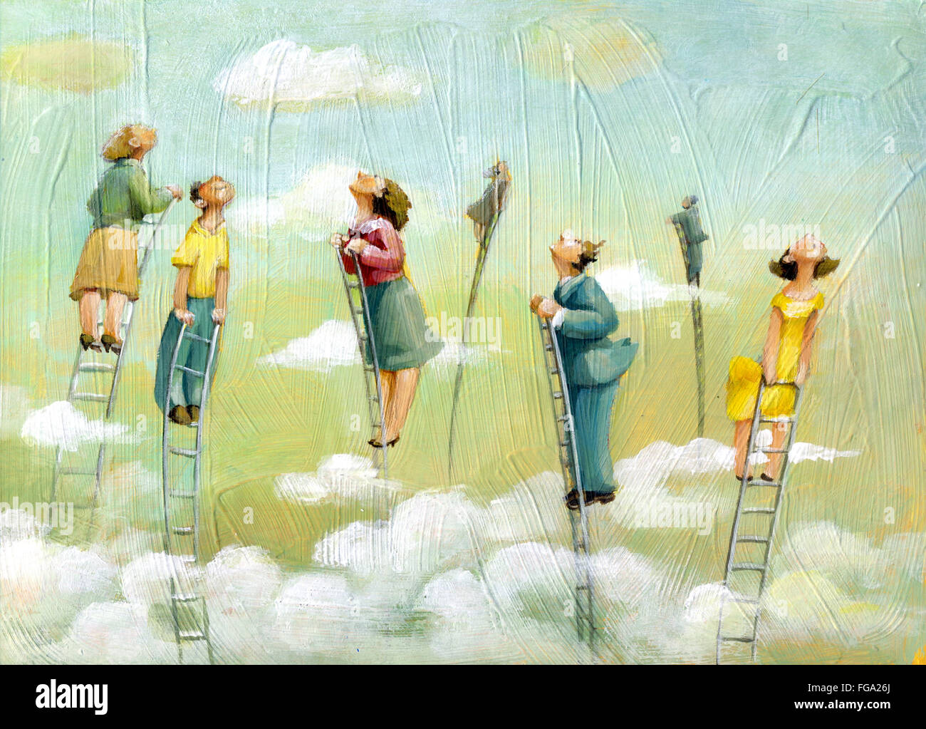 People at the top of the stairs looking up high Stock Photo - Alamy