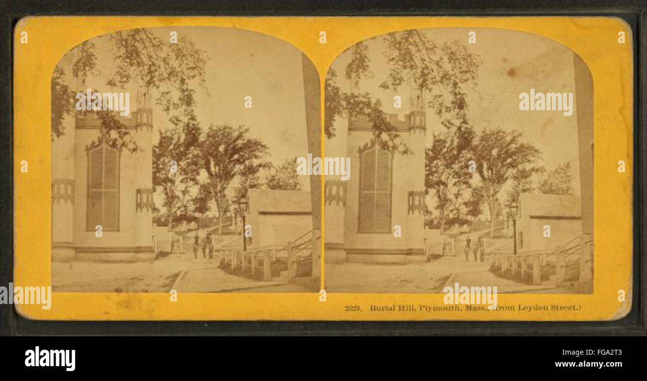 This vintage photograph shows Burial Hill in Plymouth, Massachusetts ...