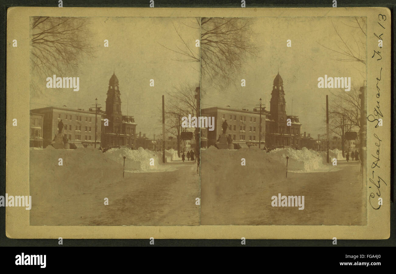 This stereoscopic photograph shows City Hall Square after a major ...