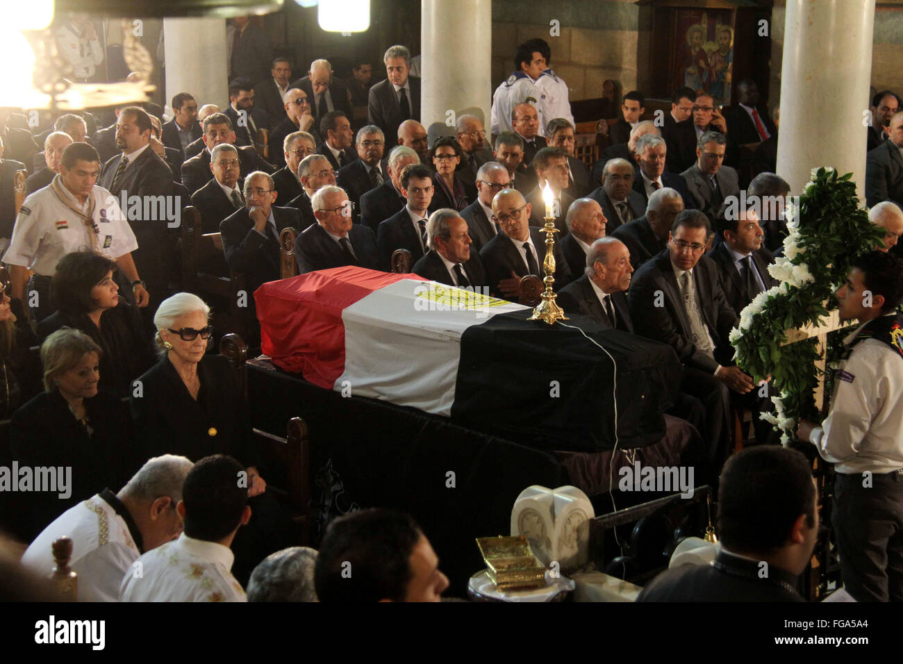 Cairo, Egypt. 18th Feb, 2016. Leia Boutros-Ghali (L), the wife of ...