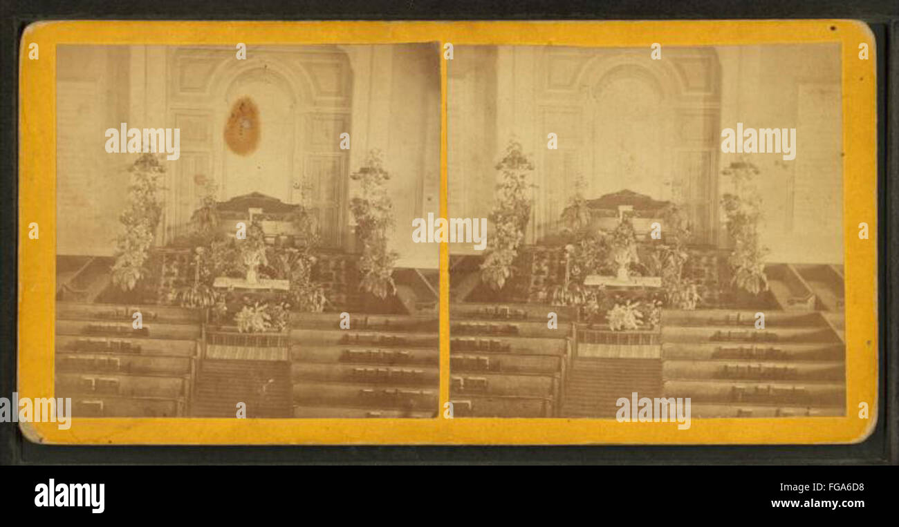 This image by J. A. Collins shows a decorated altar in a Unitarian ...