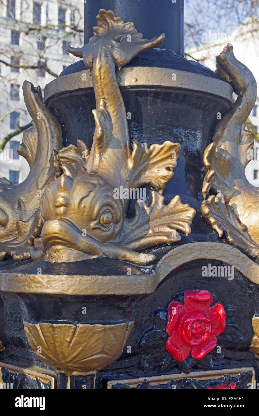 London, Westminster A dolphin lamp-standard on the Victoria Embankment ...