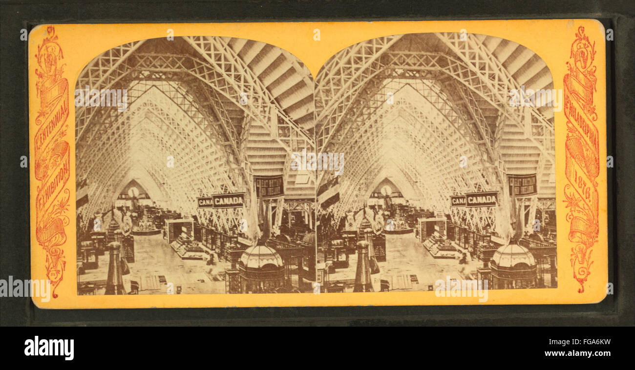 Interior view of Agricultural Hall, showing the layout, exhibits, and ...