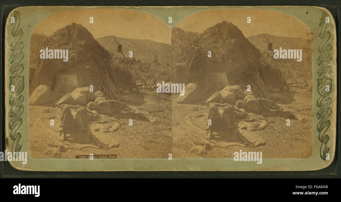 A photograph by Charles Bierstadt of Digger Indian huts. The image ...