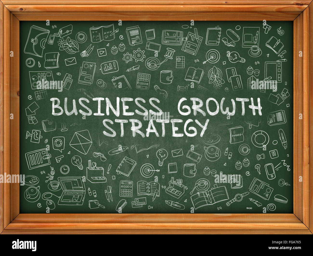 Green Chalkboard with Hand Drawn Business Growth Strategy Stock Photo ...