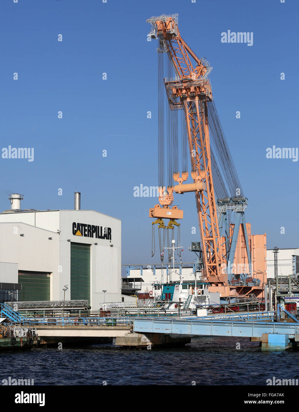 Warnemuende, Germany. 17th Feb, 2016. The Caterpillar engine works in ...
