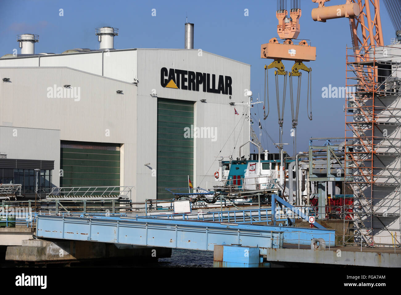 Warnemuende, Germany. 17th Feb, 2016. The Caterpillar engine works in ...