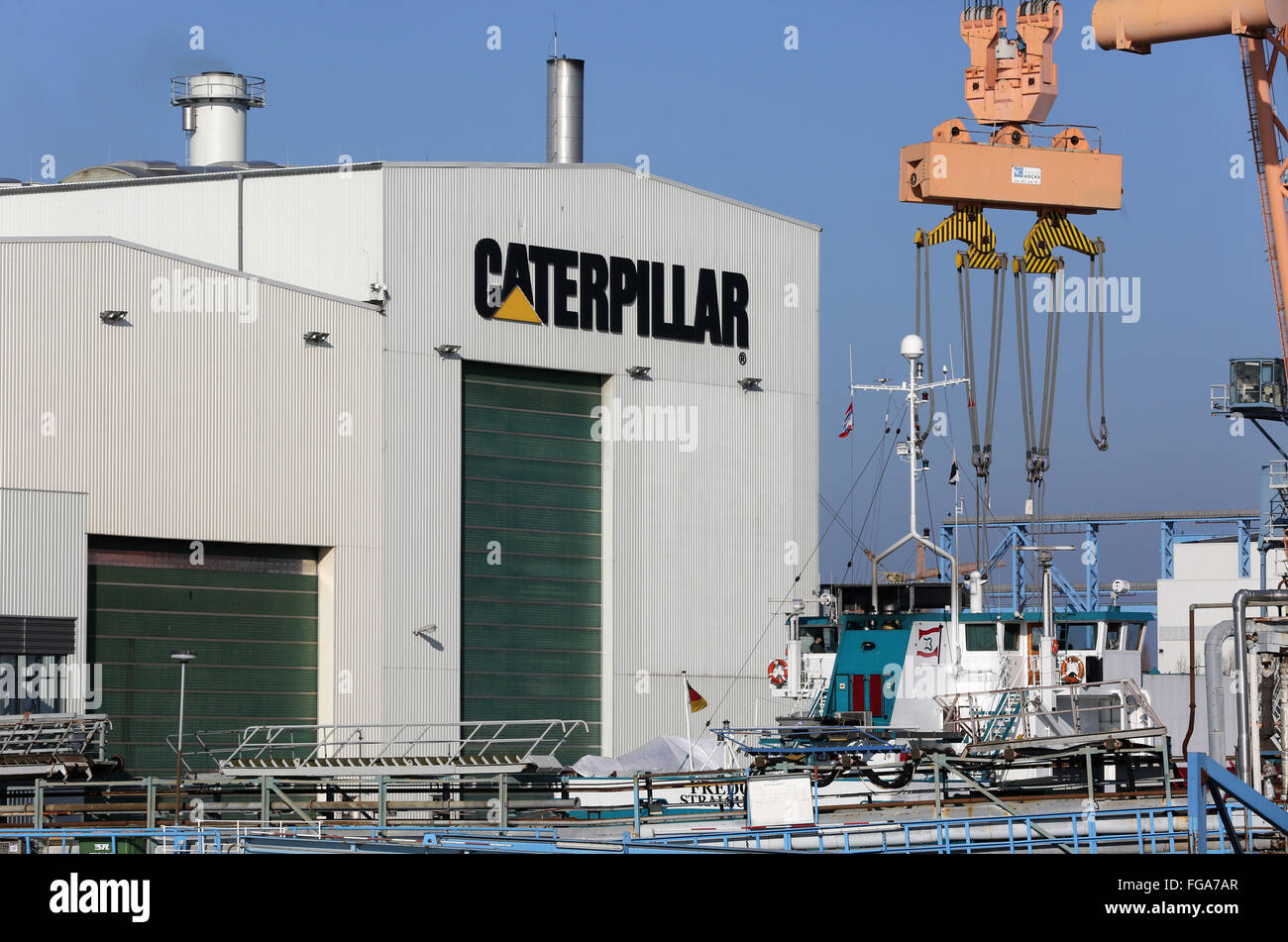 Warnemuende, Germany. 17th Feb, 2016. The Caterpillar engine works in ...