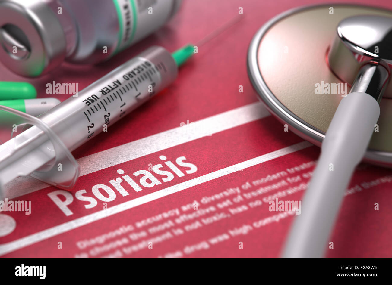 Psoriasis - Printed Diagnosis on Red Background Stock Photo - Alamy