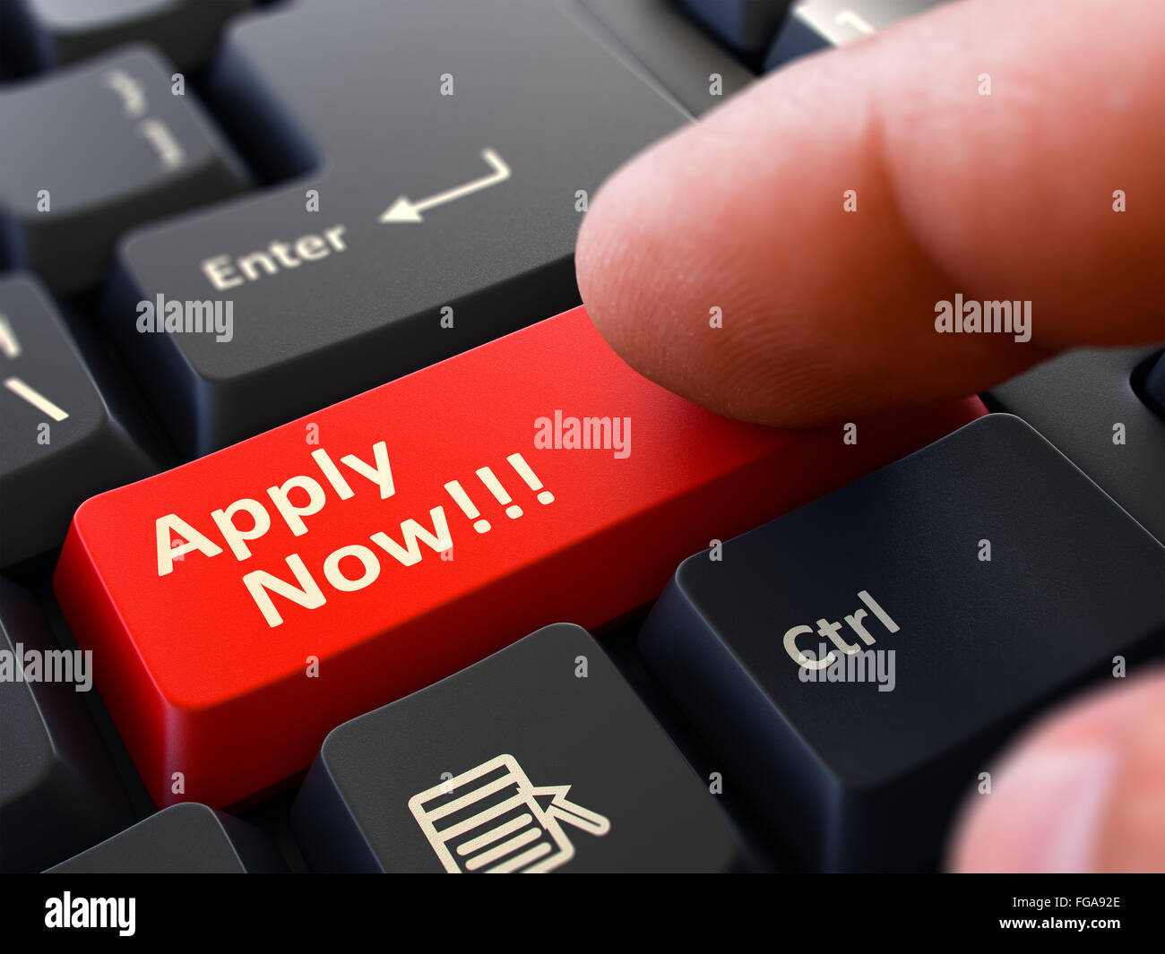 Apply Now Concept. Person Click Keyboard Button Stock Photo - Alamy