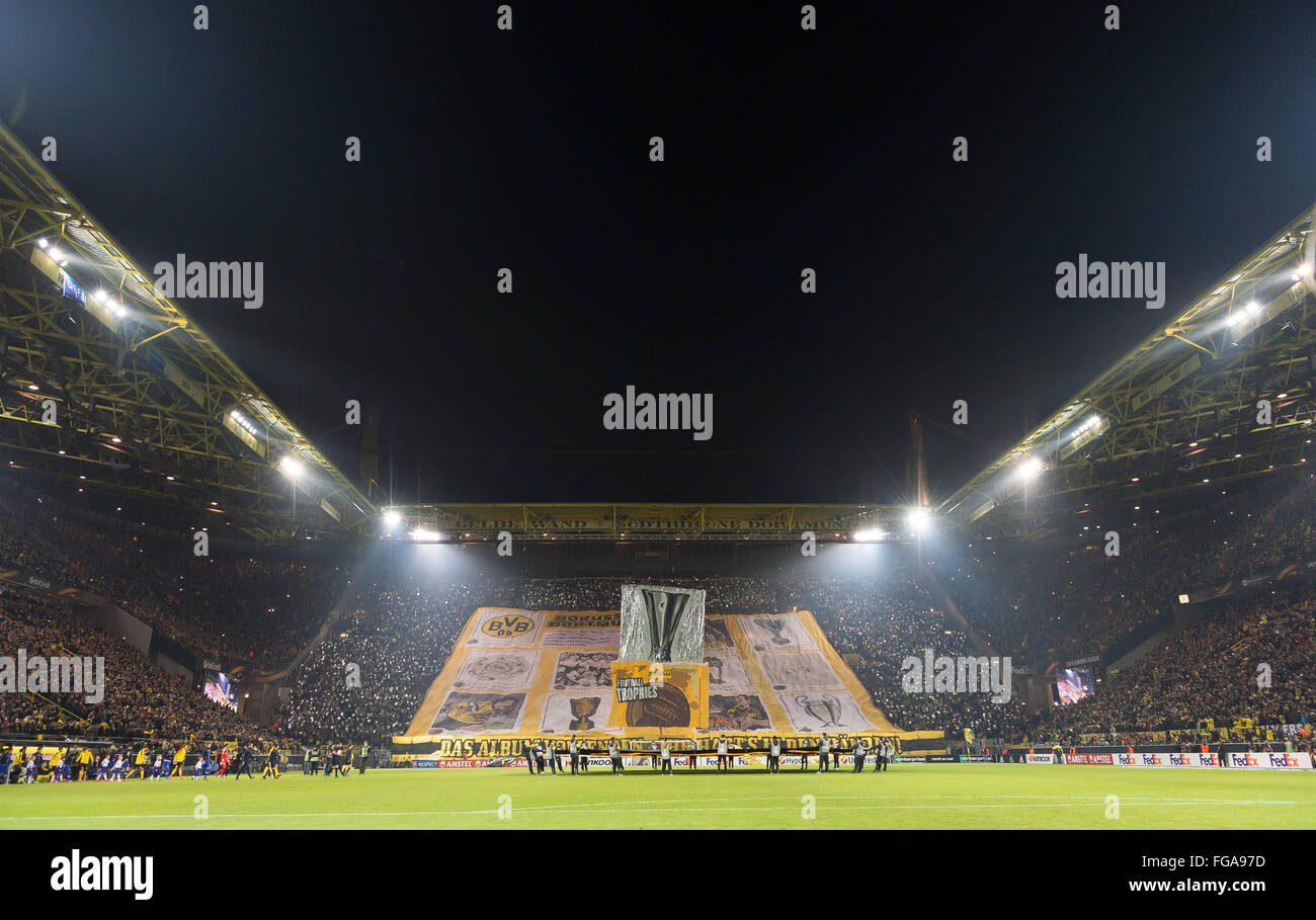 Borussia Dortmund's fans during a choreography in the southern stand ...