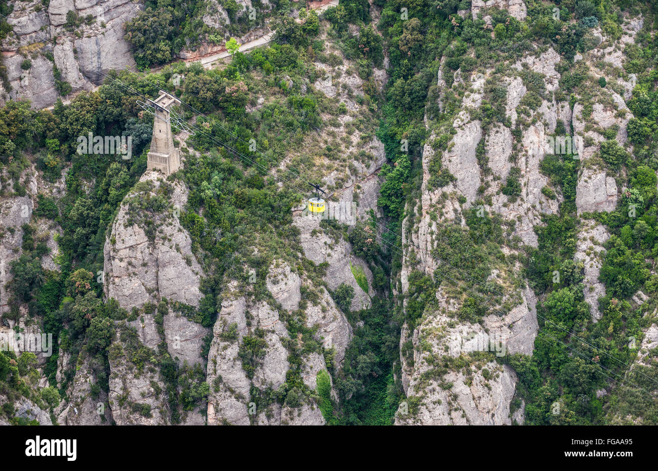 aerial cable car to Benedictine abbey Santa Maria de Montserrat on ...