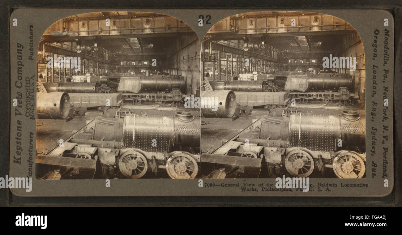 A stereoscopic view from the Robert N. Dennis collection showing the erecting shop at Baldwin ...