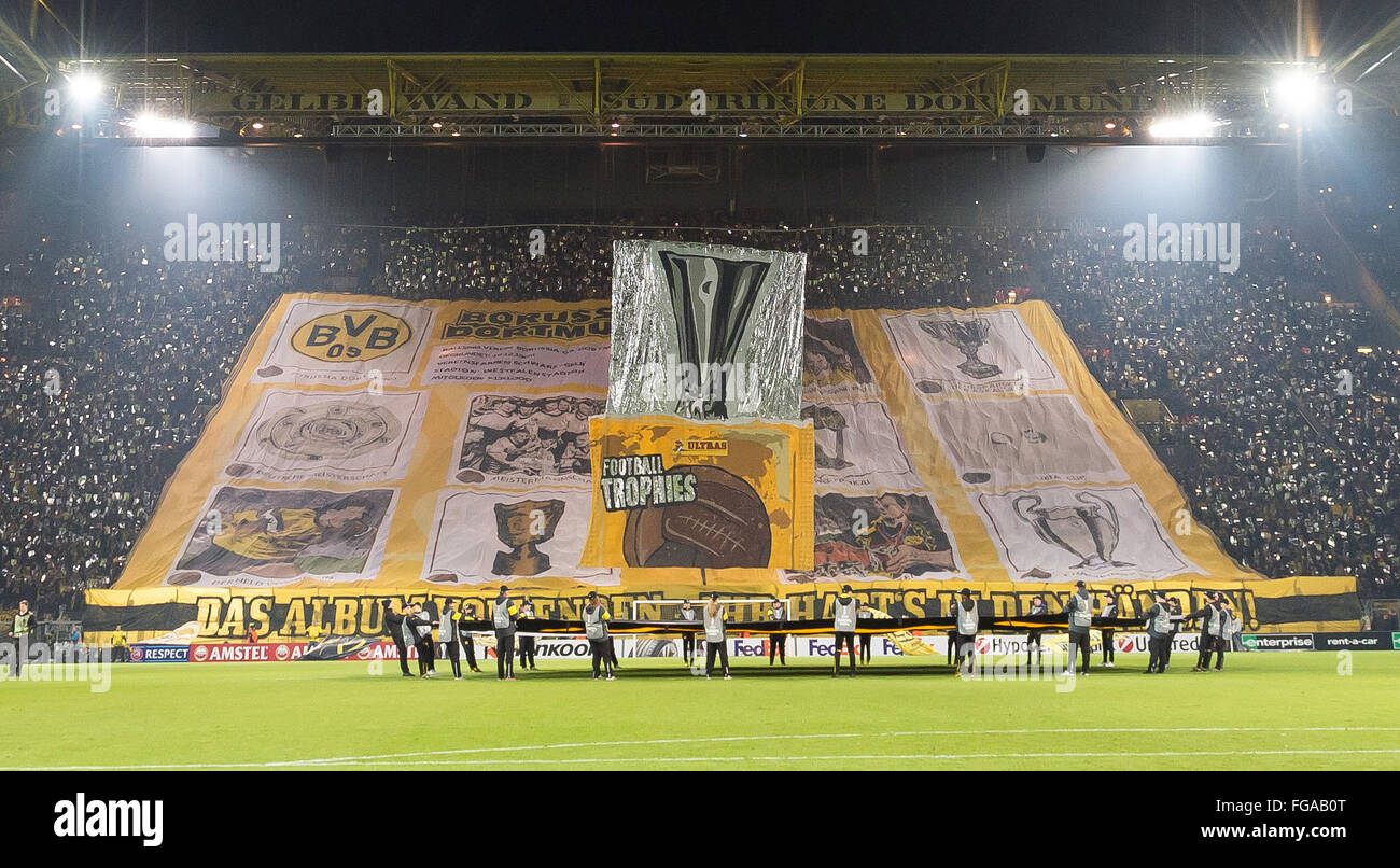 Borussia Dortmund's fans during a choreography in the southern stand ...