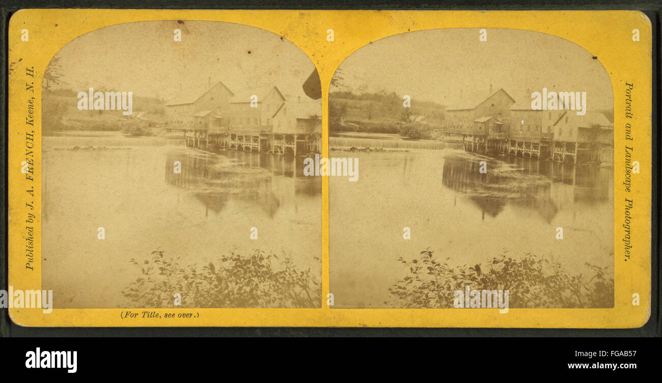A photograph showing a grist mill, box factory, and dam, taken as part ...