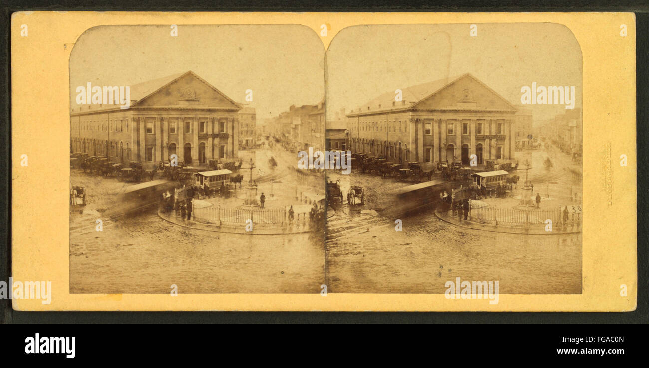 Stereoscopic photograph of Haymarket Square in Boston. The image ...